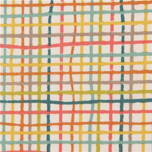 light cream with colorful grid pattern organic fabric by birch from the ...