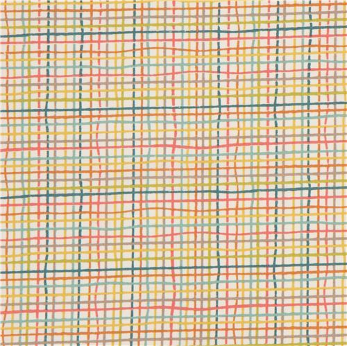 light cream with colorful grid pattern organic fabric by birch from the ...