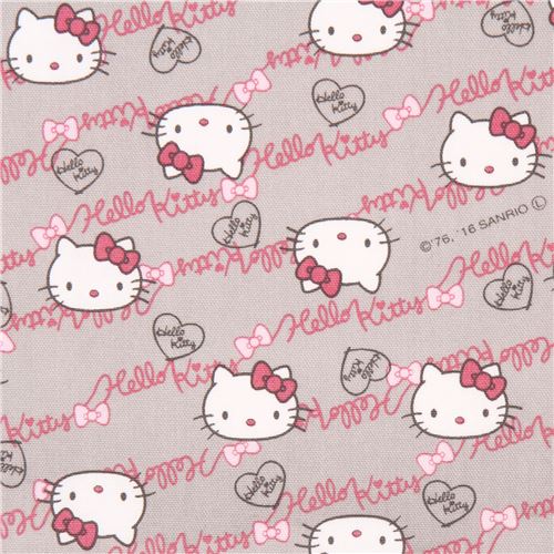 light grey Hello Kitty face text oxford fabric - modeS4u