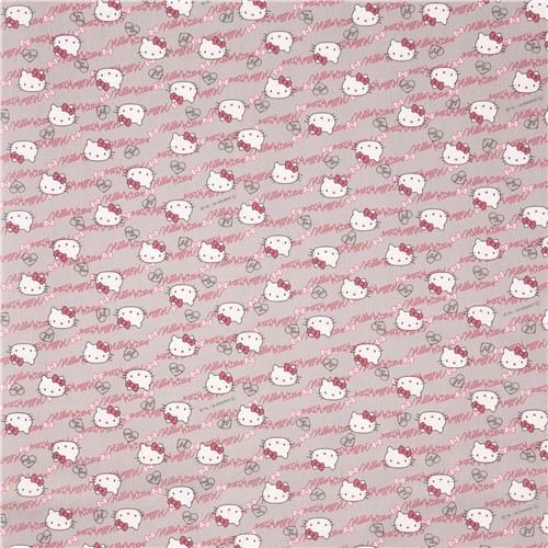 light grey Hello Kitty face text oxford fabric - modeS4u