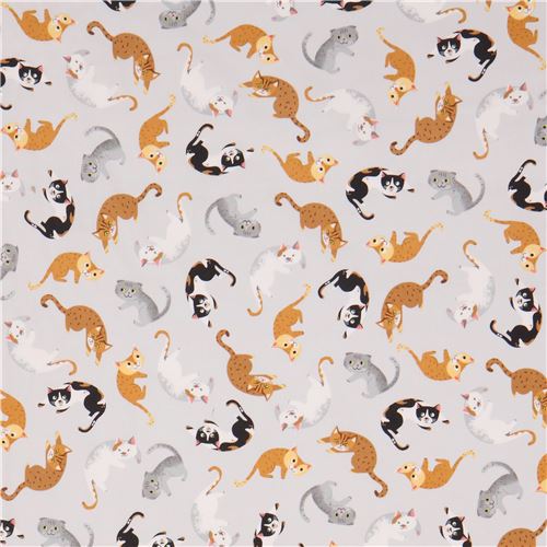 light grey Robert Kaufman fabric funny cute cat Fabric by Robert ...