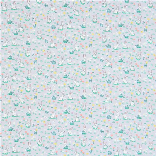 light grey fabric with bunny rabbit animal by Dear Stella USA - modeS4u