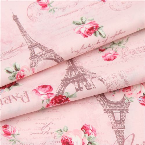 light pink Quilt Gate vintage Eiffel Tower and rose fabric - modeS4u