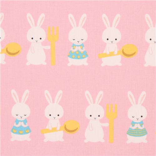 light pink rabbit Canvas fabric from Japan Fabric by Japanese Indie ...