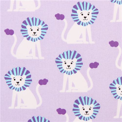 lilac Mini Lions lion animal fabric Michael Miller Zoo Littles Fabric ...