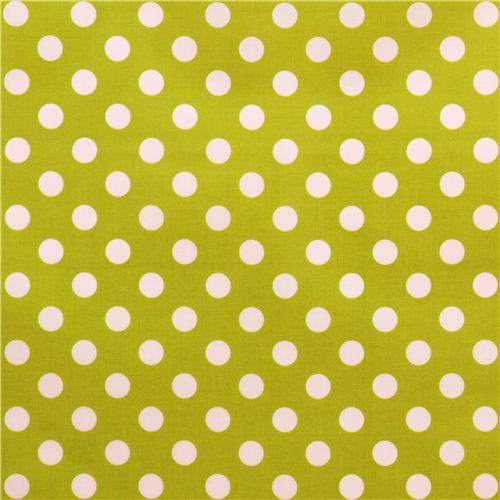 lime green Riley Blake polka dot laminate fabric white dots Fabric by ...
