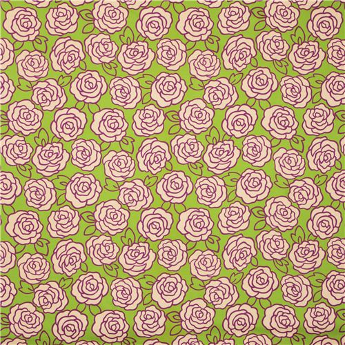 lime green rose blossom twill flower fabric from Japan Fabric by ...