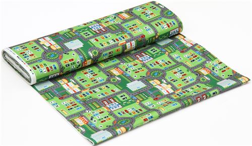 map with car town city building road street oxford fabric by Kokka ...