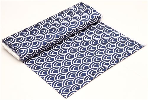 navy blue wave pattern cotton sateen fabric Michael Miller Fabric by ...