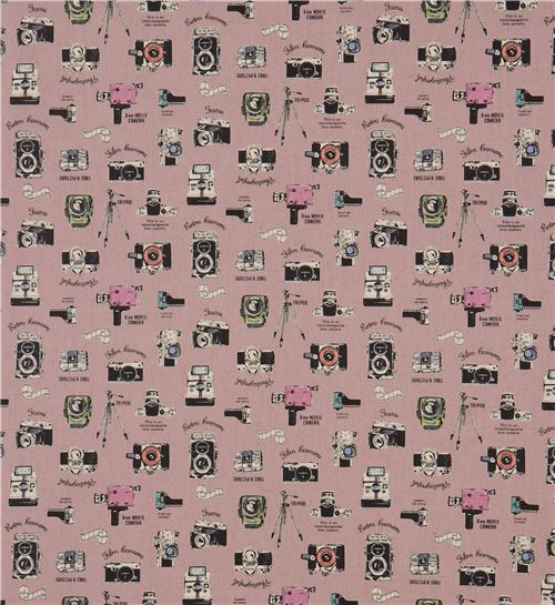 mauve vintage camera canvas fabric by Cosmo - modeS4u