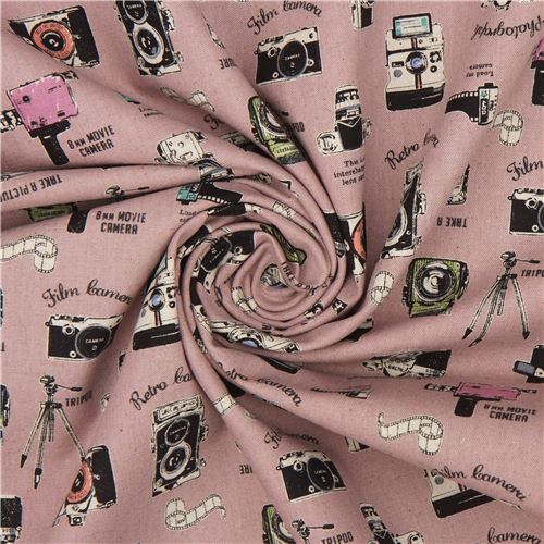 mauve vintage camera canvas fabric by Cosmo - modeS4u
