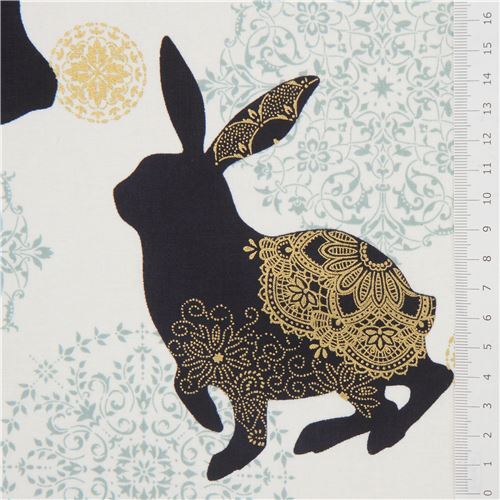 Weißer Stoff mit Hasen-Silhouetten von Quilt Gate - modeS4u