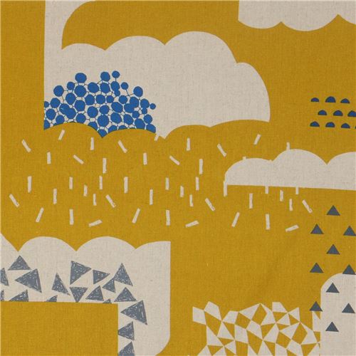 mustard yellow and natural color echino shape laminate canvas fabric ...