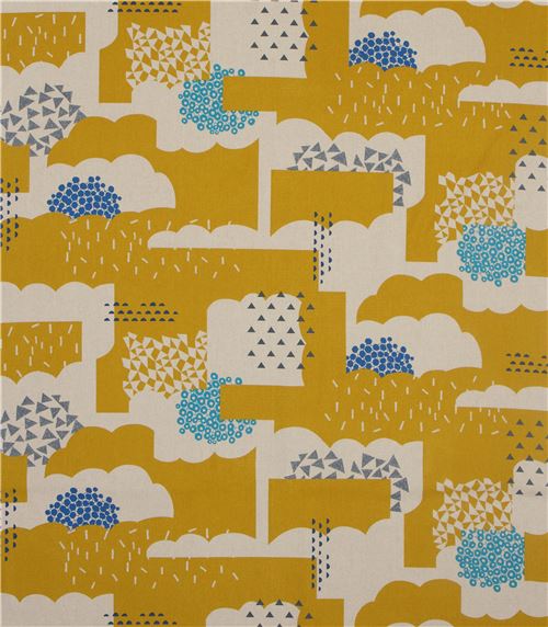 mustard yellow and natural color echino shape laminate canvas fabric ...