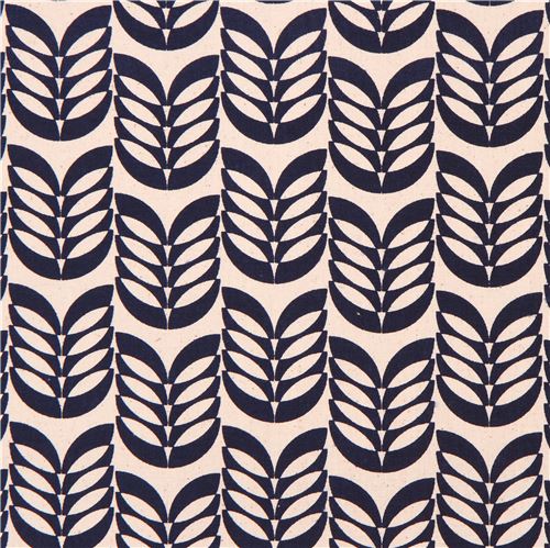 natural color Canvas fabric navy blue leaf Kokka Japan Fabric by Kokka ...