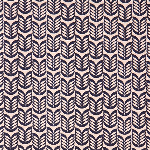 natural color Canvas fabric navy blue leaf Kokka Japan Fabric by Kokka ...