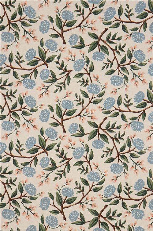 Remnant 45 cm - natural color canvas fabric with retro flowers by ...
