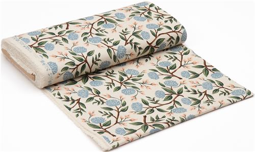 Remnant 45 cm - natural color canvas fabric with retro flowers by ...