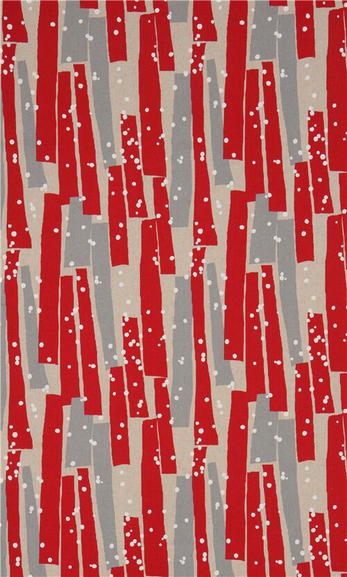 natural color canvas laminate fabric with red rectangles by echino ...