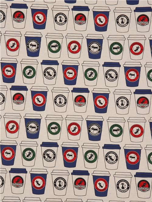 Tela de lona color natural con vasos de café con animal gato de Japón ...