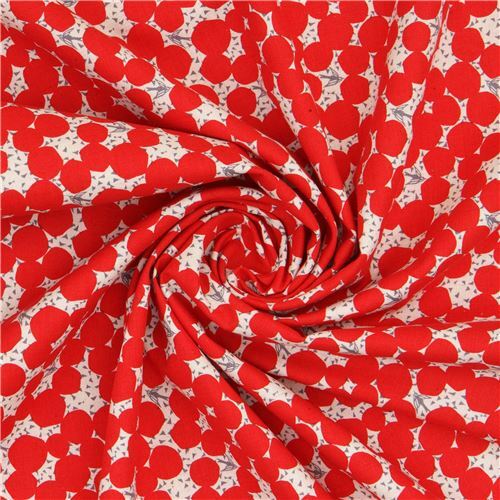 natural color echino cotton linen sheeting fabric with birds and red ...