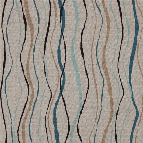 natural color wavy line Linen Cotton fabric Andover USA Tidal Wave ...