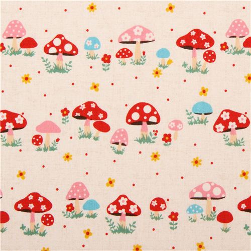 natural-colored Kokka mushroom toadstool fabric from Japan Fabric by ...