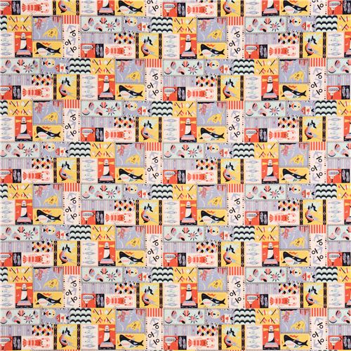 natural-colored nautical patchwork Canvas fabric Kokka Japan Fabric by ...