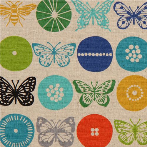 natural-coloured insect echino laminate fabric insect blue Fabric by ...