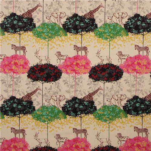 natural echino safari animals laminate fabric acacia pink Fabric by ...