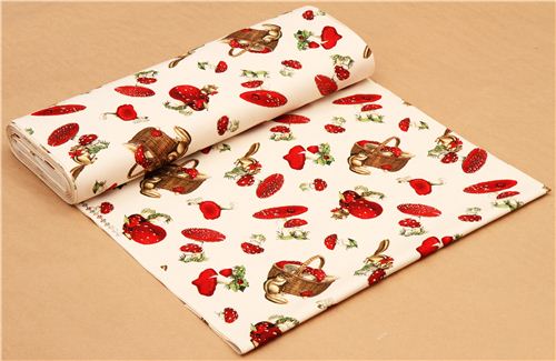 natural mushroom toadstool fabric Cosmo Japan Fabric by Cosmo - modes4u
