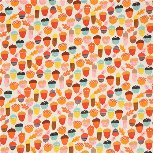 Remnant 36 X 112 Cm Nature Fabric In Light Cream With Acorns By
