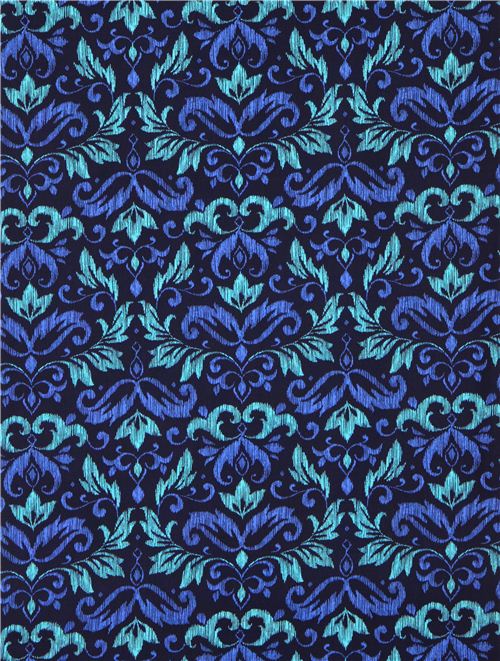 navy blue Blooming Damask flower ornament fabric Michael Miller Fabric ...