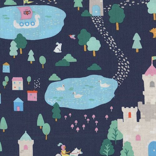 navy blue Dear Stella fairy tale and castle fabric Fabric by Timeless ...