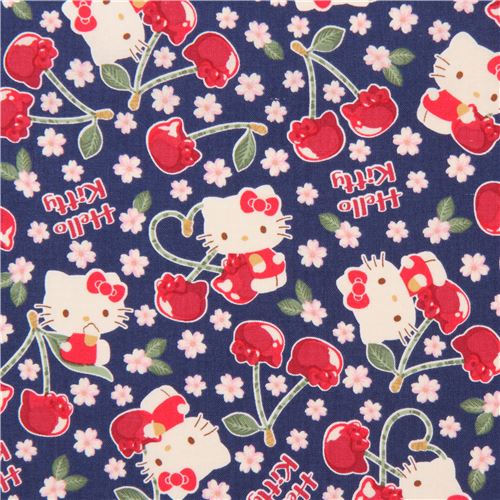 navy blue Hello Kitty cherry cute flower fabric Fabric by Sanrio - modes4u