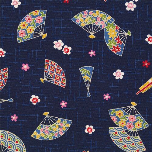 navy blue Japan sheeting cotton fabric structured with sakura and ...