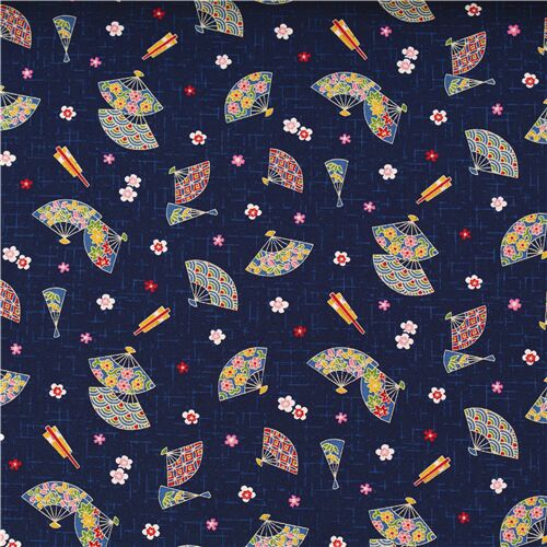 navy blue Japan sheeting cotton fabric structured with sakura and ...