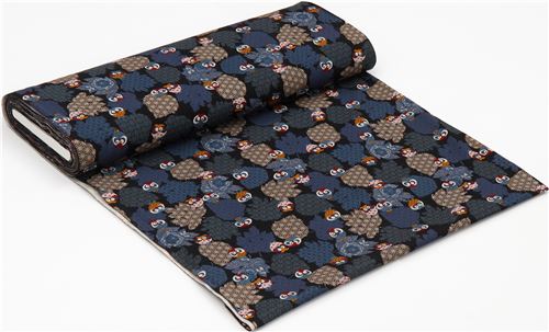 navy blue Japanese fabric with owls and leaf pattern - modeS4u