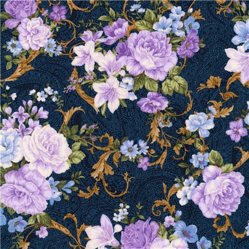 navy blue Robert Kaufman fabric flower Lady Elizabeth Fabric by Robert ...