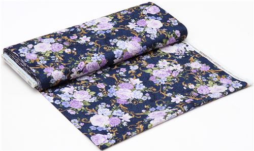 navy blue Robert Kaufman fabric flower Lady Elizabeth Fabric by Robert ...