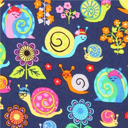 navy blue snail organic fabric Timeless Treasures Fabric by Timeless ...