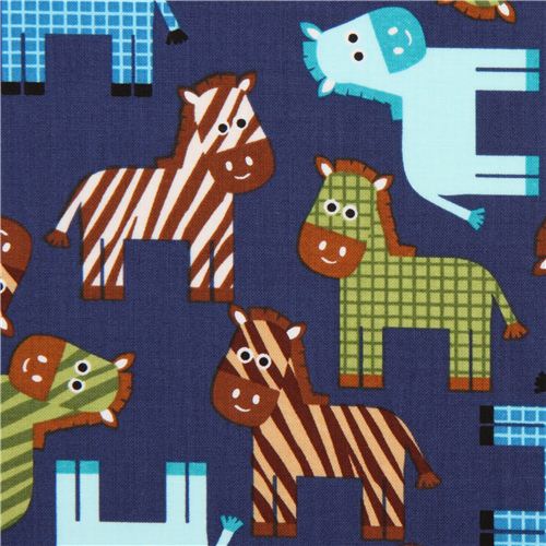 navy blue zebra animal fabric green-blue Robert Kaufman Fabric by ...