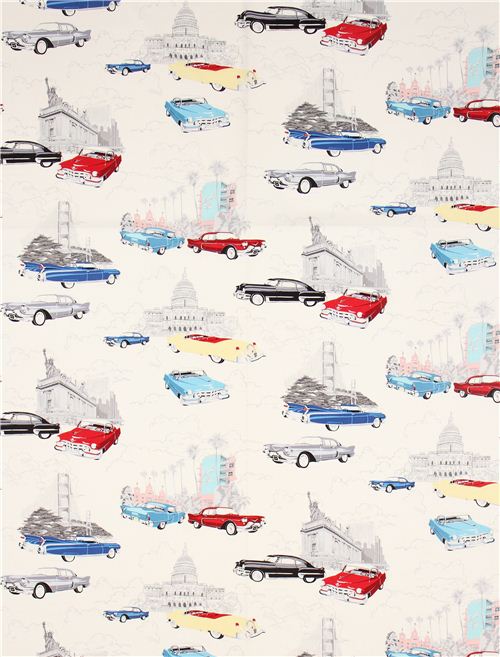 off-white classic cars retro fabric by Timeless Treasures Fabric by ...