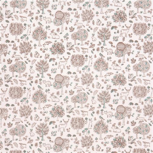 off-white knit fabric tree animal Kokka Japan Fabric by Kokka - modes4u