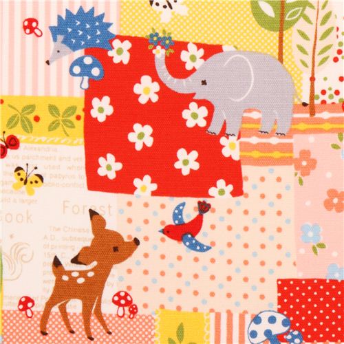 off-white patchwork animal oxford fabric by Kokka from Japan Fabric by Kokka - modes4u