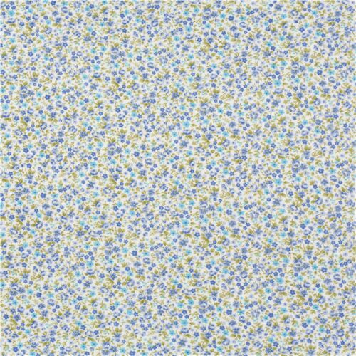 off white smooth knit fabric Japan with small blue flowers densely ...