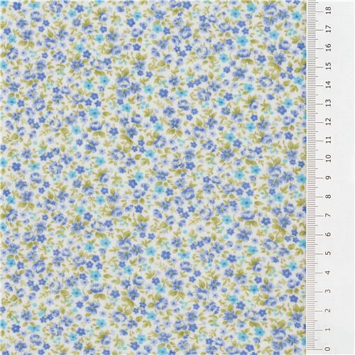 off white smooth knit fabric Japan with small blue flowers densely ...