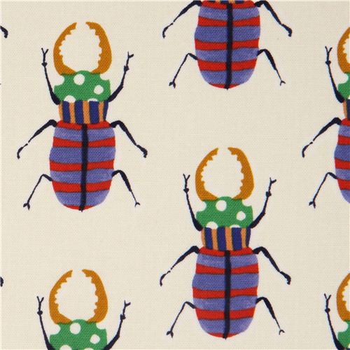off-white stag beetle canvas animal fabric by Kokka insect Fabric by ...