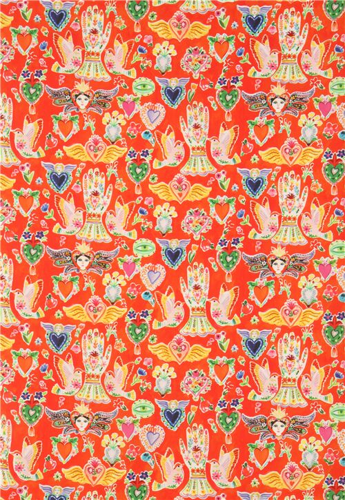 orange fabric with colorful milagros pattern by Dear Stella - modeS4u
