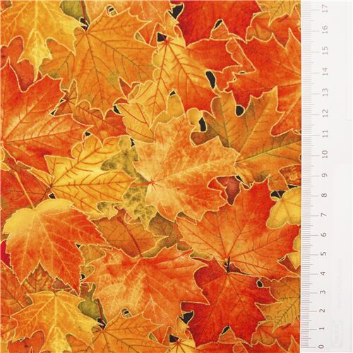 orange leaves fabric maple autumn fall cotton from the USA with ...